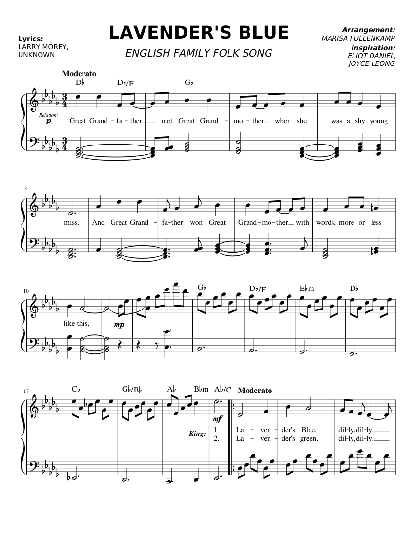 LAVENDER'S BLUE Sheet Music with Chords for Piano (Solo) | MuseScore.com