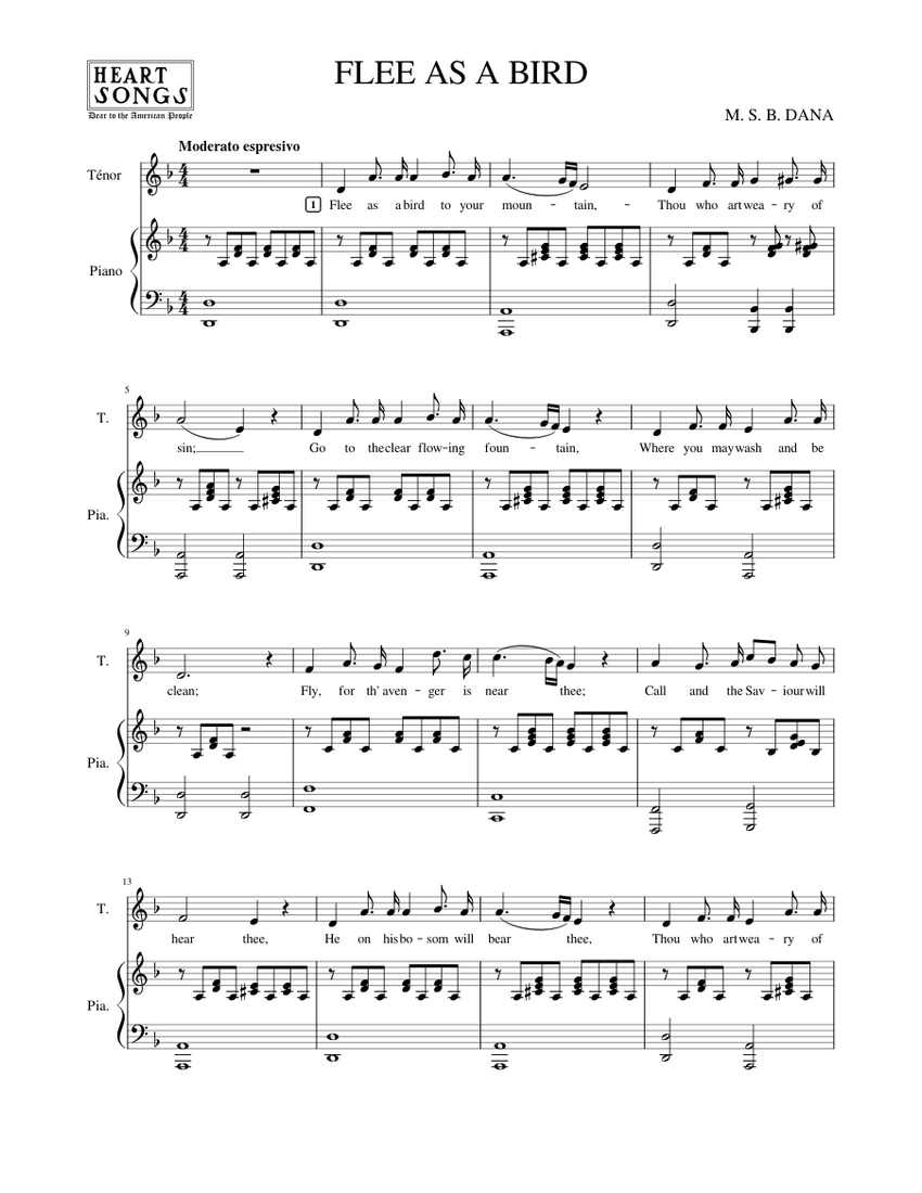 FLEE AS A BIRD Sheet music for Piano, Tenor (Piano-Voice) | Musescore.com