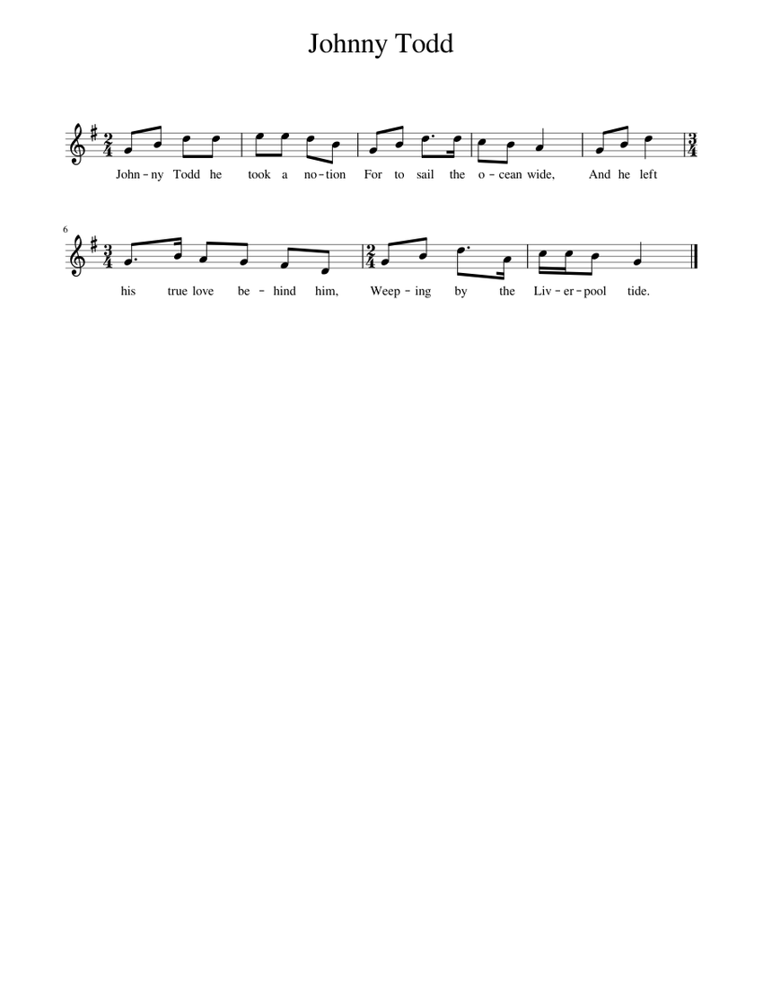 Johnny Todd Sheet music for Piano (Solo) Easy | Musescore.com