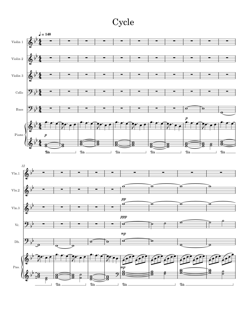 Teal - Cycle Sheet music for Piano, Contrabass, Violin, Cello (Piano ...