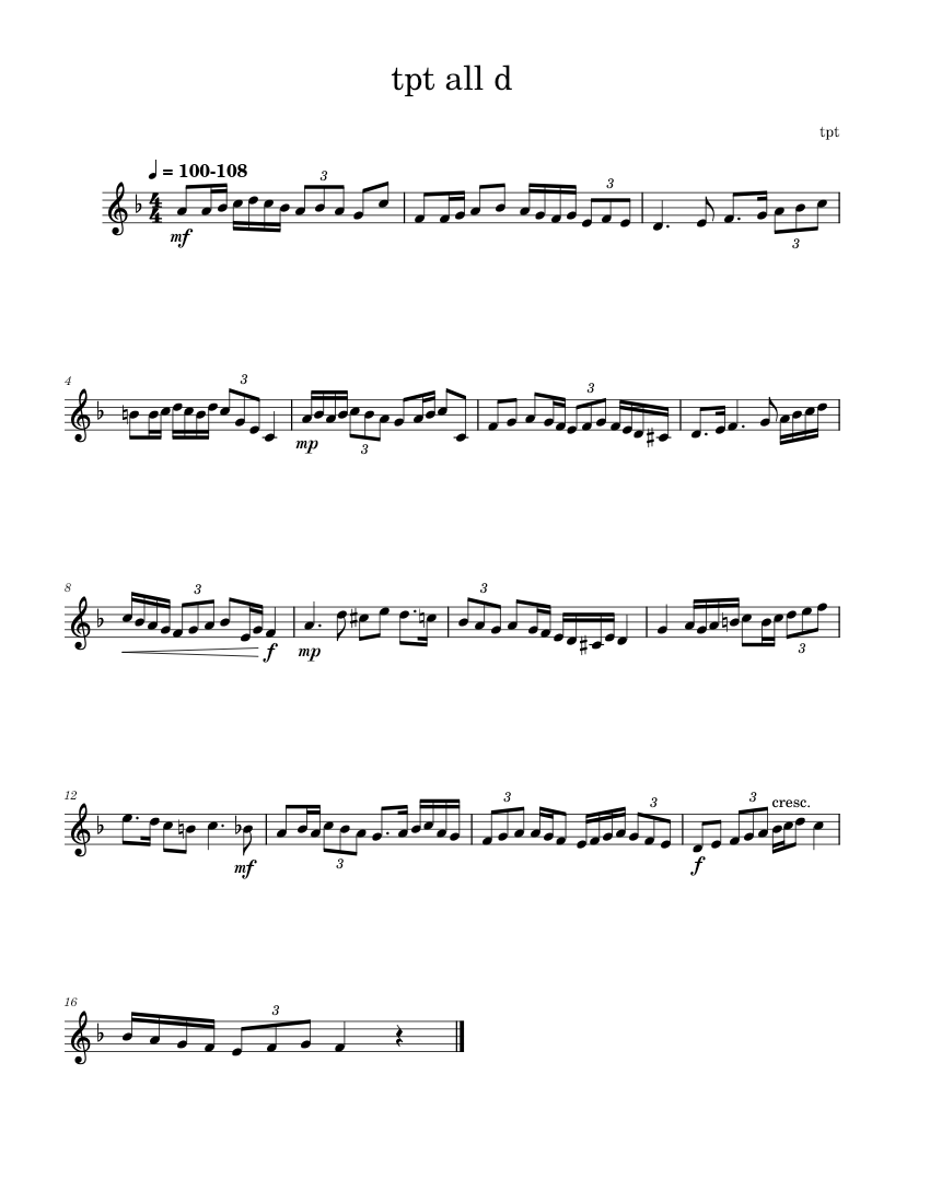 Generic Trumpet All District Etude 1 2022 9-10 Sheet music for Trumpet ...