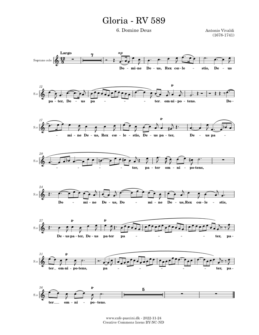 Gloria (RV 589), 6. Domine Deus - Vivaldi Sheet Music for Soprano (Solo) | MuseScore.com