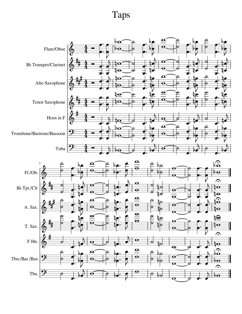 Taps Sheet Music for Trombone, Tuba, Flute, Saxophone alto & more instruments (Mixed Ensemble ...