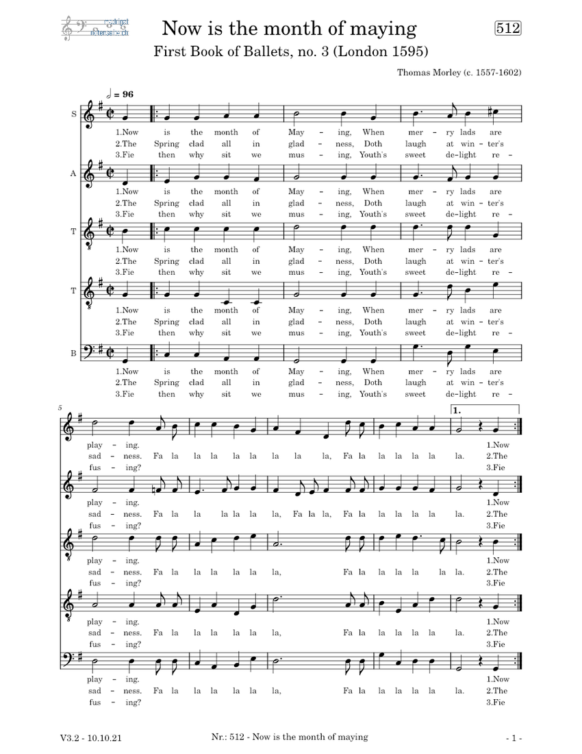 Now is the month of maying (Thomas Morley) Sheet music for Soprano ...