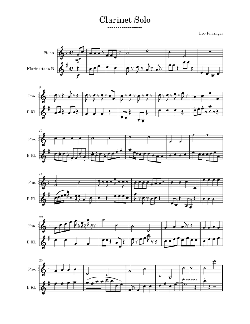 Clarinet Solo Sheet music for Piano, Clarinet in b-flat (Solo ...