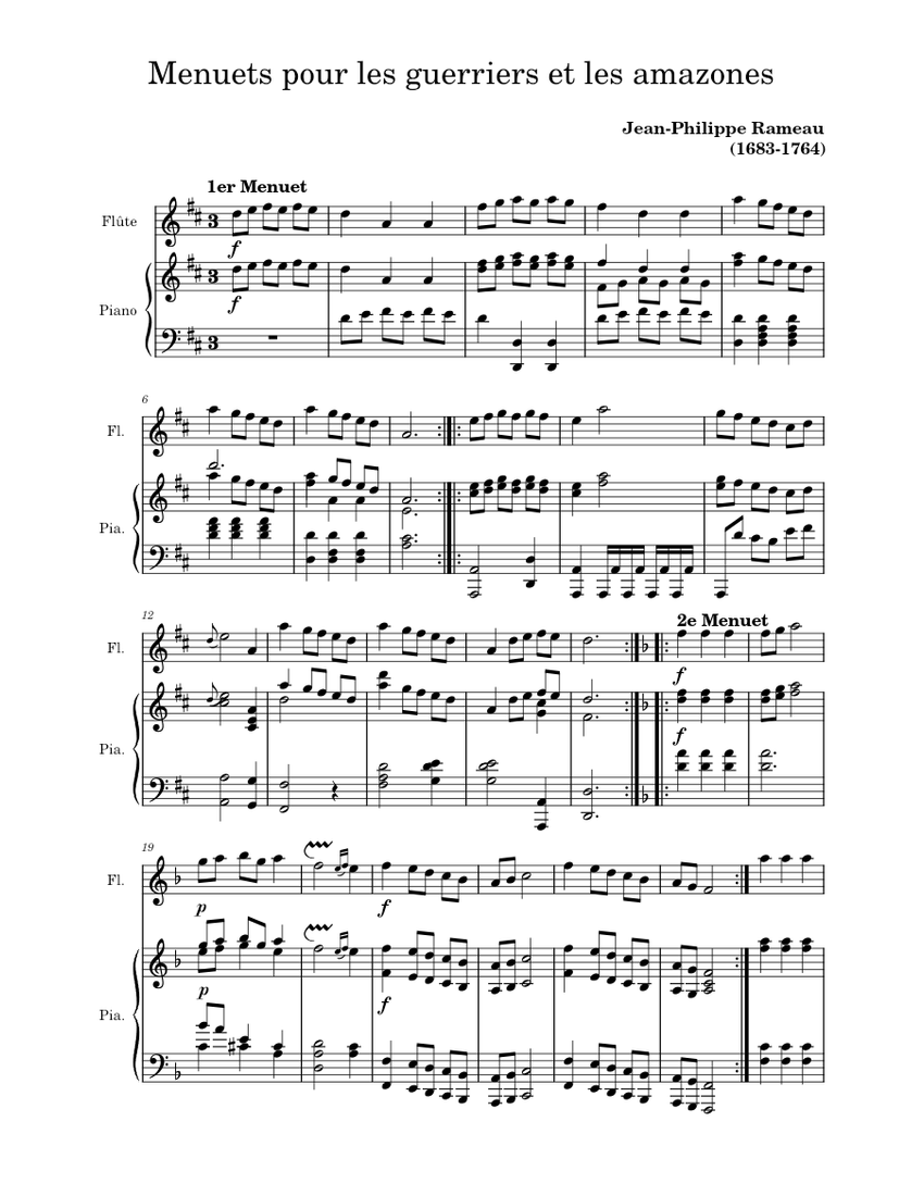 Menuet pour les guerriers et les amazones - Jean-Philippe rameau Sheet ...