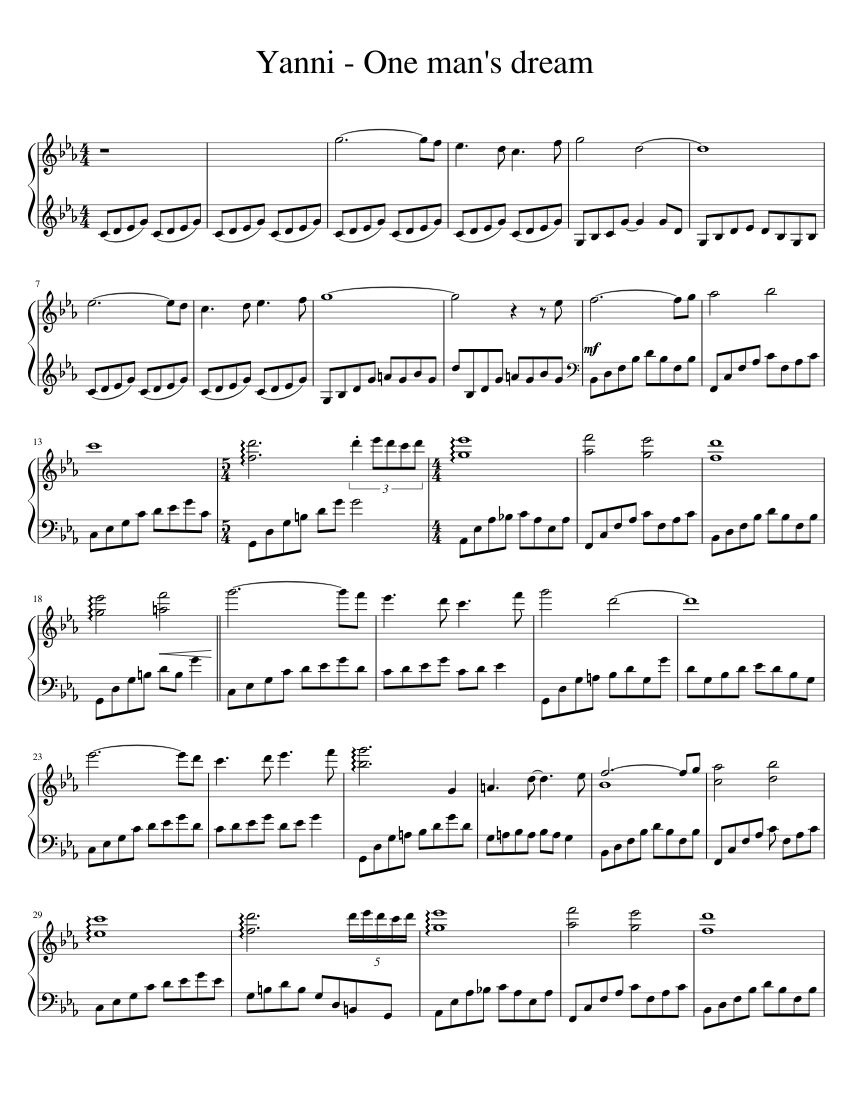Yanni - One man's dream Sheet Music for Piano (Solo) easy | MuseScore.com