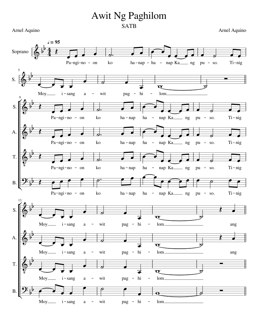 Awit Ng Paghilom SATB Sheet Music for Soprano, Alto, Tenor, Bass voice ...