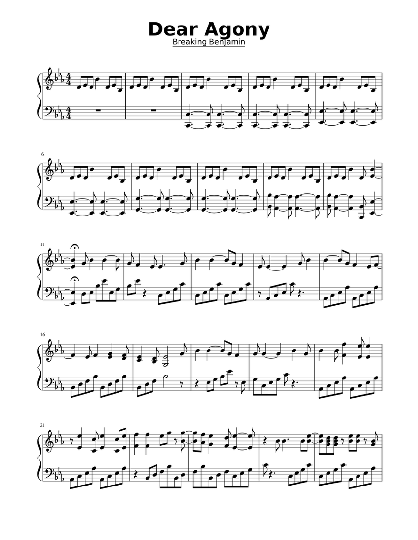 Dear Agony - Breaking Benjamin Sheet Music for Piano (Solo) | MuseScore.com