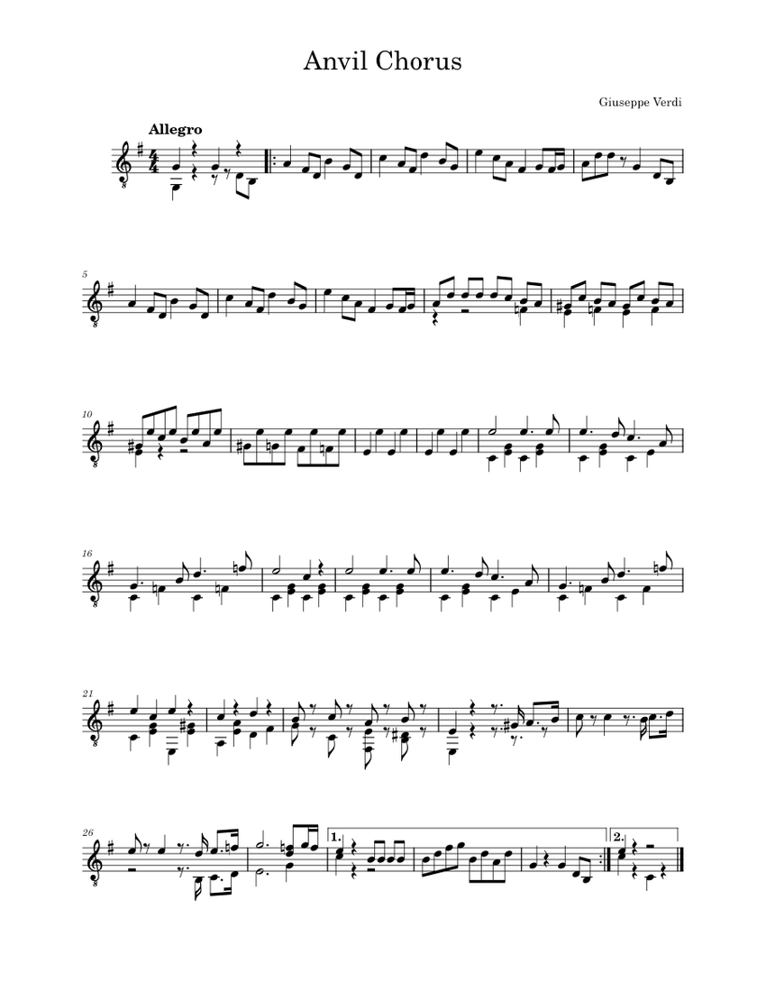 Anvil chorus – Giuseppe Verdi Sheet music for Guitar (Solo) | Musescore.com