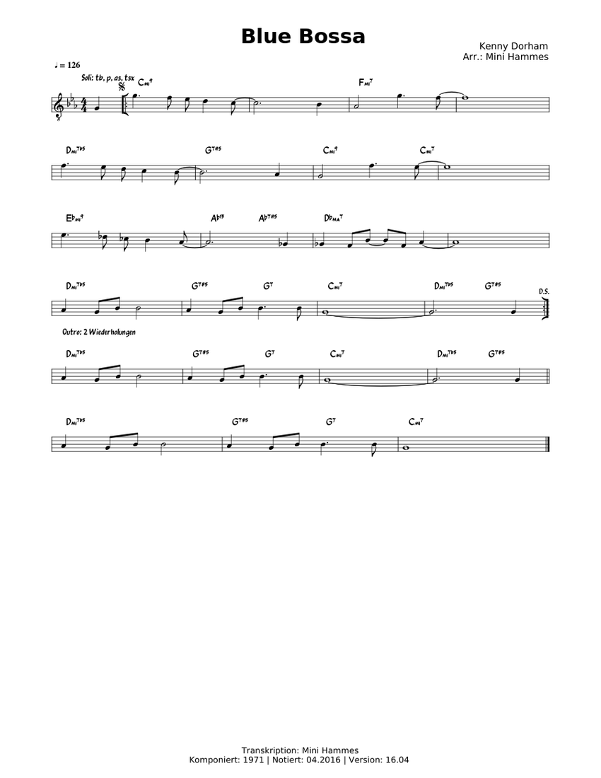 Kenny Dorham - Blue Bossa Sheet music for Vibraphone (Solo) | Musescore.com
