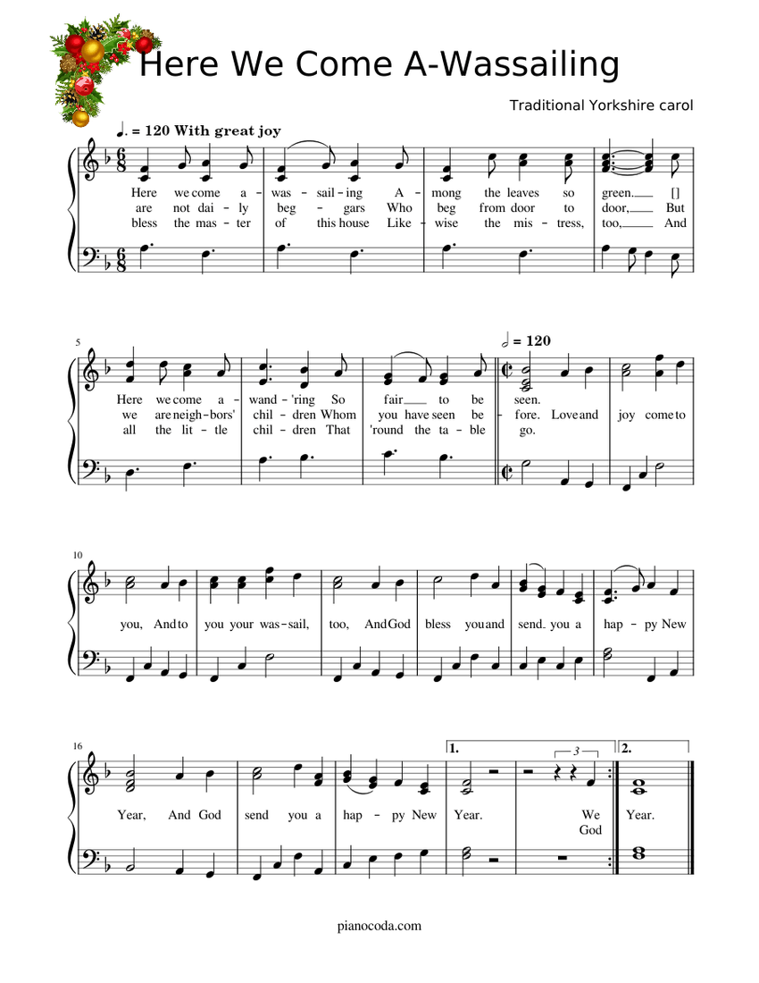 Here We Come A-Wassailing – Misc Traditional Here We Come A Wassailing ...