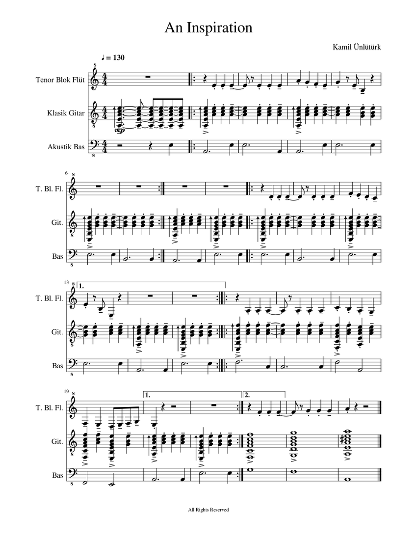 An Inspiration Sheet music for Guitar, Bass guitar, Recorder (Mixed ...