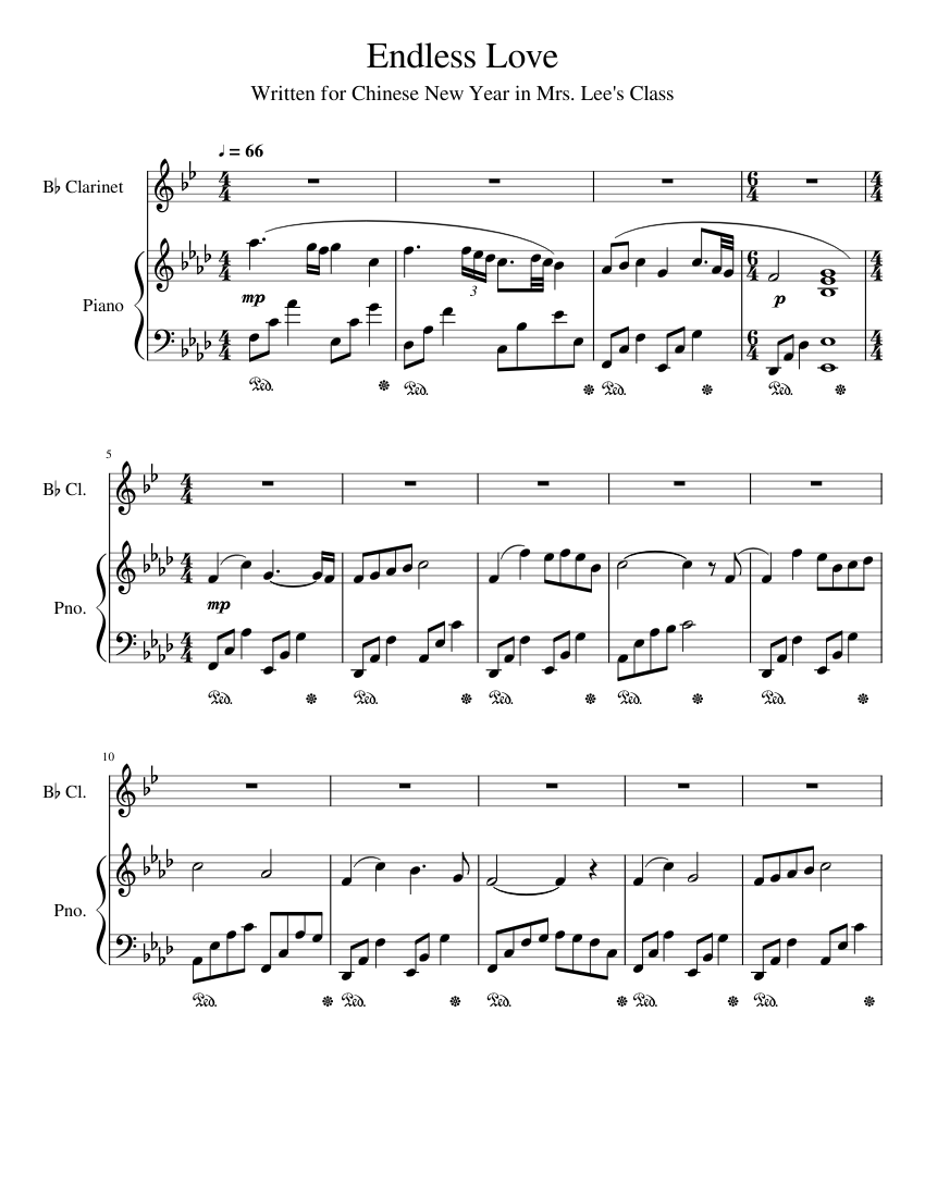 Endless Love Sheet Music for Piano, Clarinet in b-flat (Woodwind Duet ...