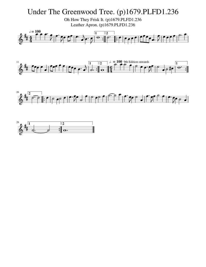 Under The Greenwood Tree. (p)1679.PLFD1.236 Sheet music for Piano (Solo ...