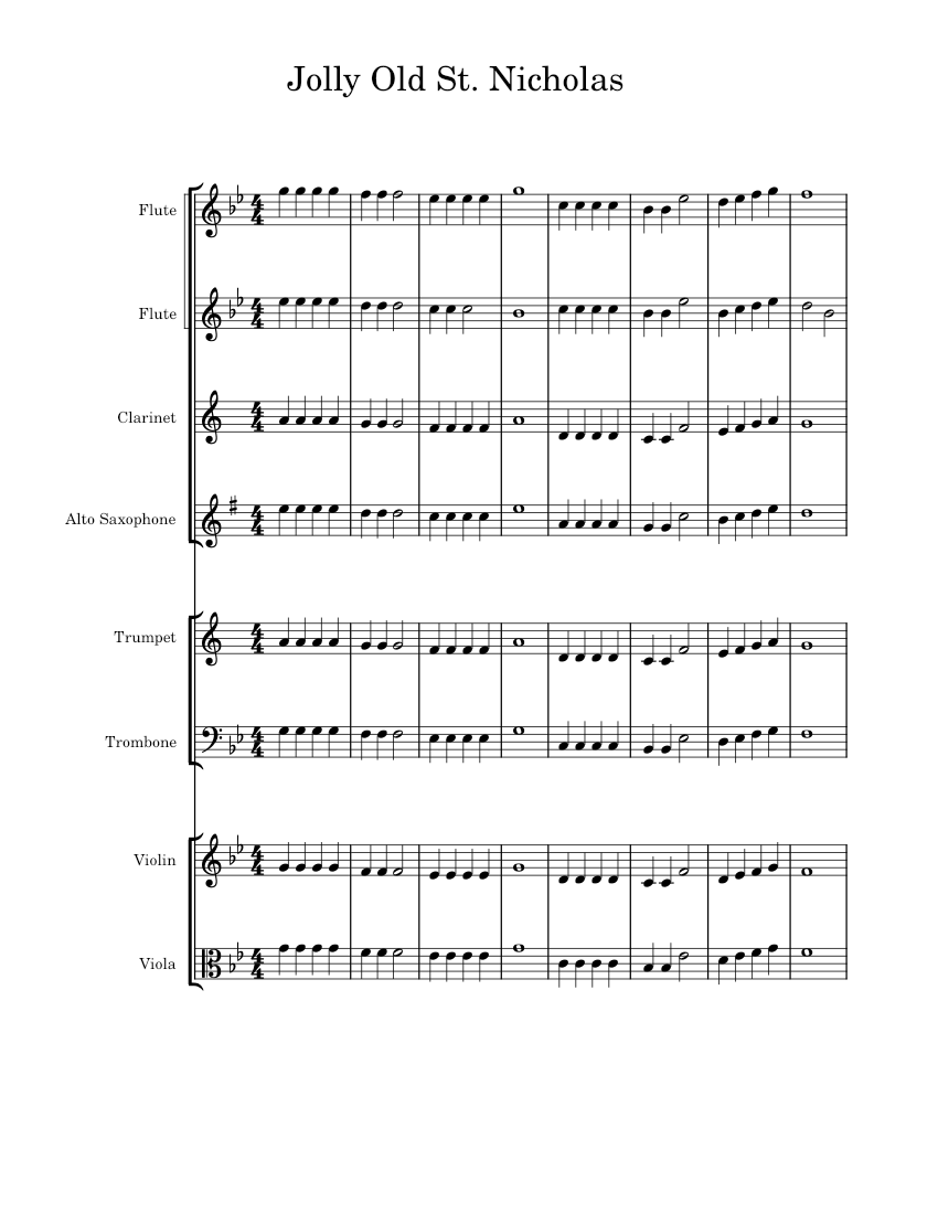 Jolly Old St. Nicholas Sheet Music for Trombone, Flute, Saxophone alto ...