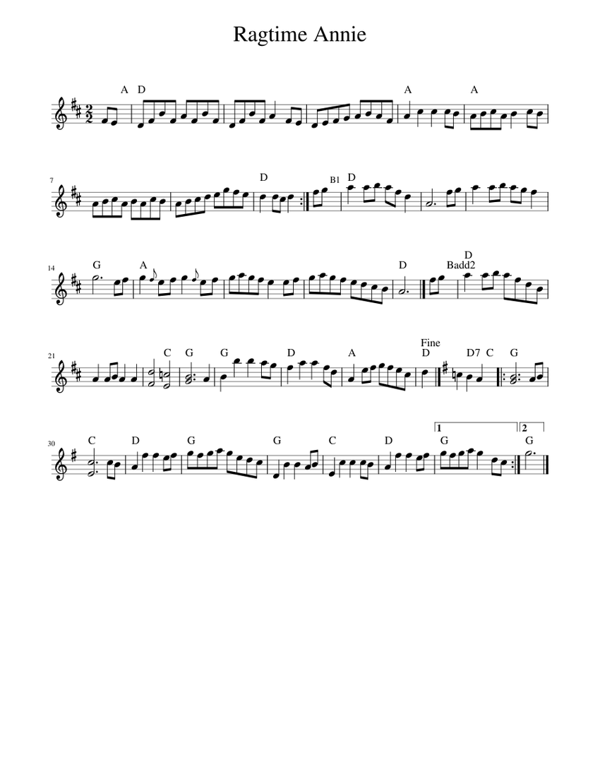 Ragtime Annie Sheet Music with Chords for Piano (Solo) easy | MuseScore.com