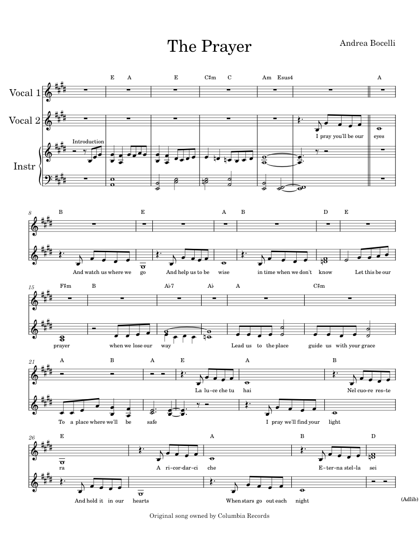 The Prayer – Celine Dion The Prayer Sheet Music with Chords for Piano ...