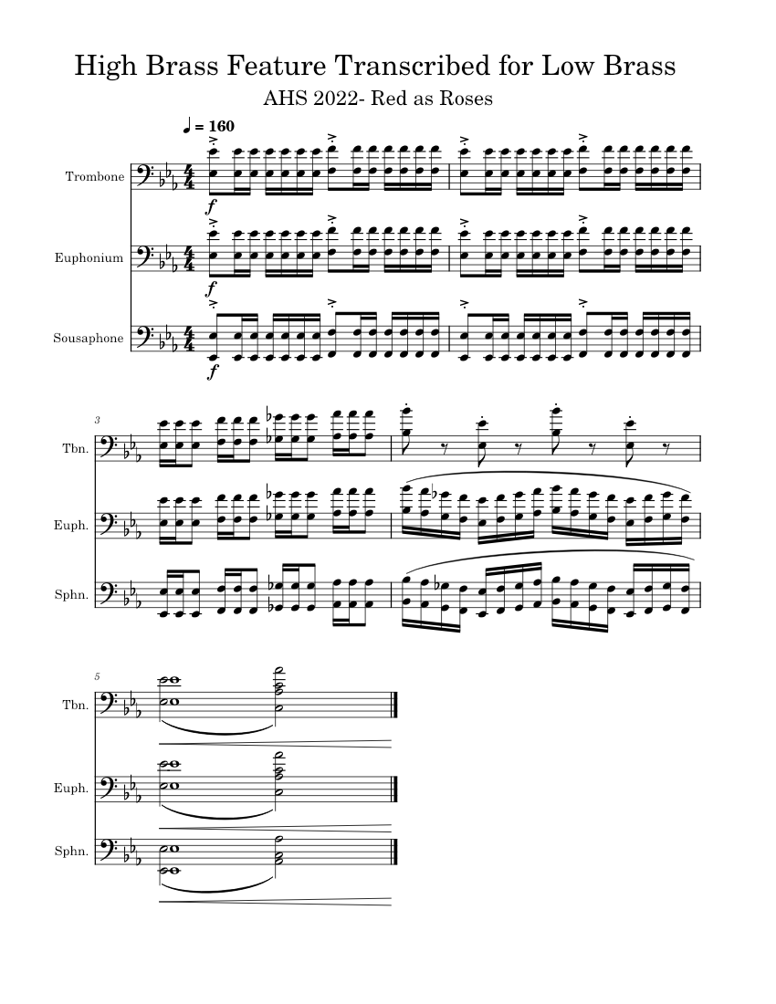 High Brass Feature Transcribed for Low Brass Sheet Music for Trombone ...
