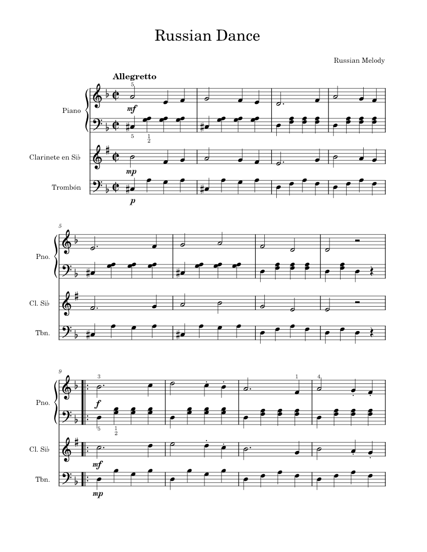 Russian Dance – Russian Melody Sheet music for Piano, Trombone ...