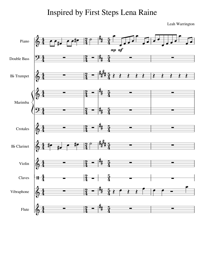 Inspired by Lena Raine's song First Steps Sheet Music for Piano, Flute ...