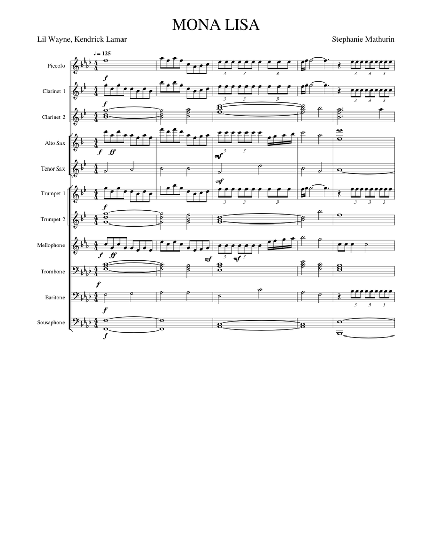 Mona Lisa Sheet music for Trombone, Mellophone, Flute piccolo, Clarinet ...