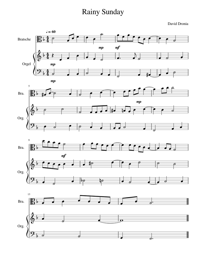 Rainy Sunday Sheet music for Organ, Viola (Mixed Duet) | Musescore.com