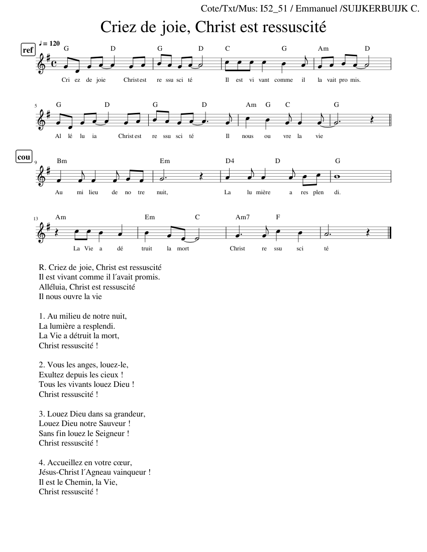 criez de joie christ est ressucite-I52-51-DP-S Sheet Music for Guitar (Solo) | MuseScore.com