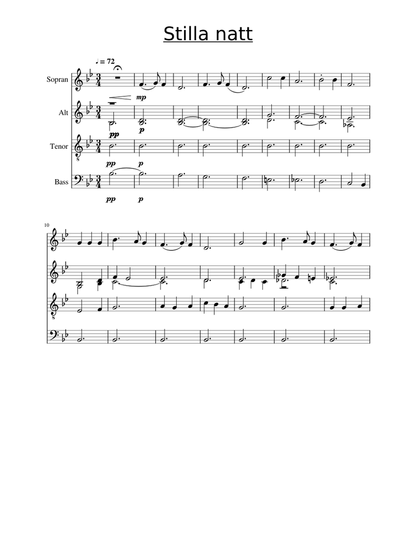 Stilla natt Sheet music for Bass guitar (SATB) | Musescore.com