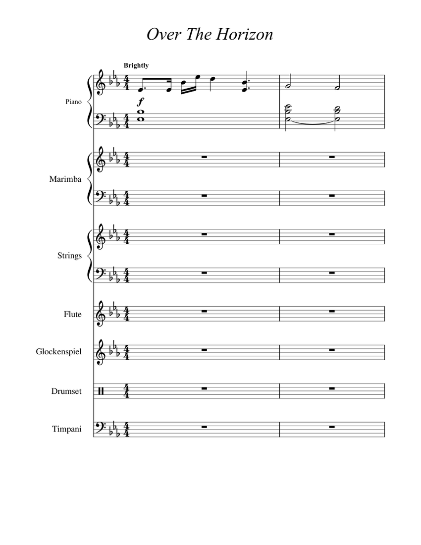 OVER THE HORIZON Sheet music for Piano, Flute, Timpani, Glockenspiel ...