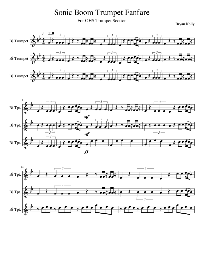 Sonic Boom Trumpet Fanfare Sheet Music for Trumpet in b-flat (Mixed Trio) | MuseScore.com
