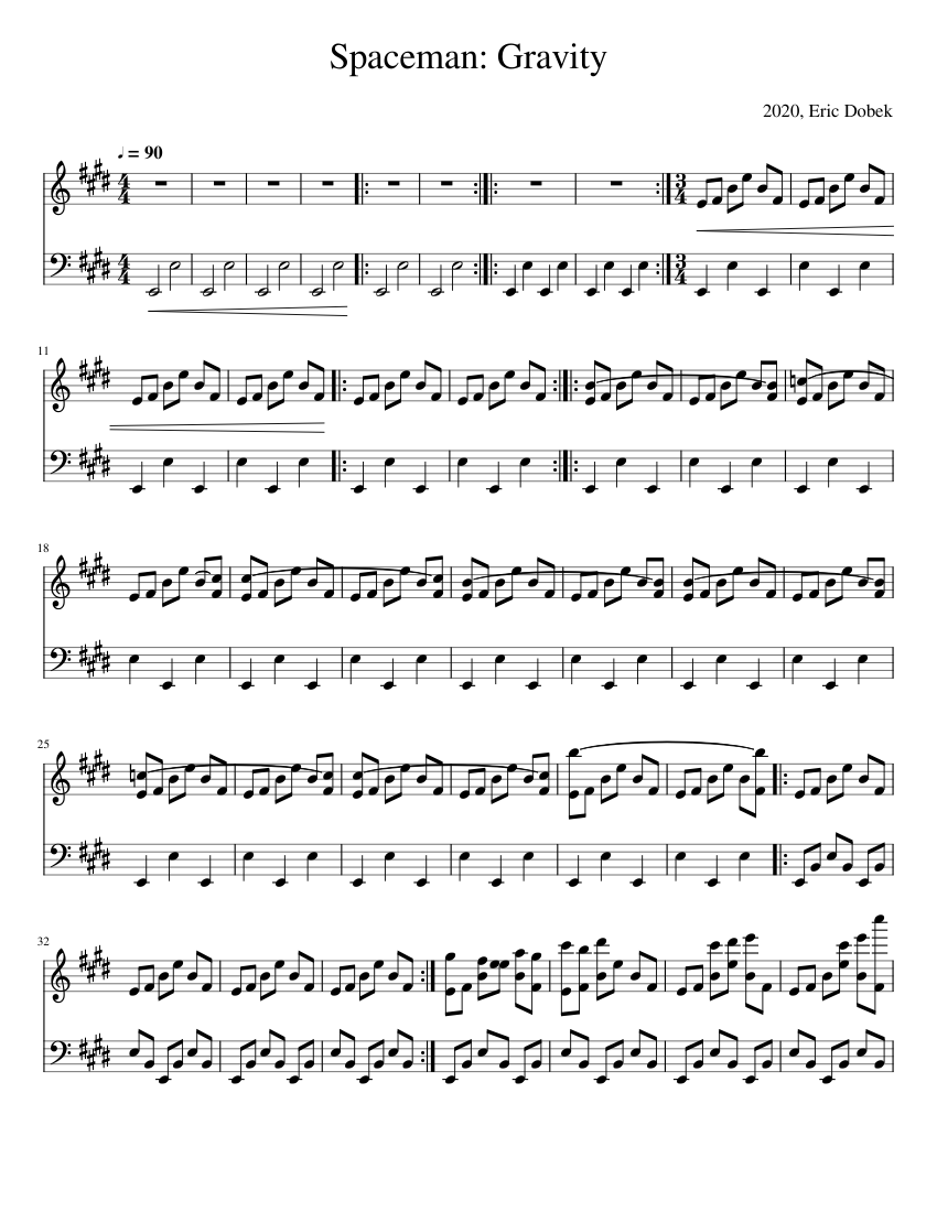 Spaceman: Gravity Sheet Music for Piano (Solo) | MuseScore.com