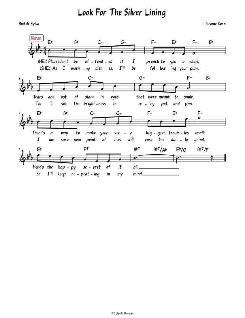 Look For the Silver Lining (Lead sheet with verse and lyrics ) Sheet ...