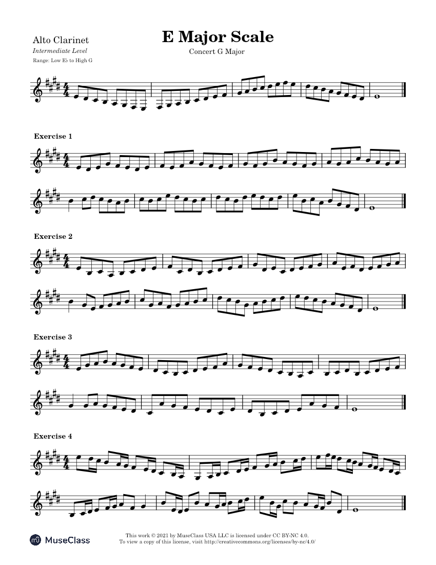 Concert G Major Scale Exercises-Intermediate for Alto Clarinet Sheet ...