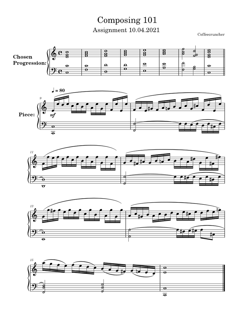 Assignment for Composing 101 Sheet Music for Piano (Solo) Easy ...