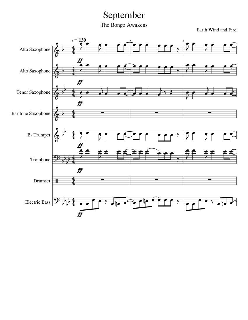September Sheet music for Trombone, Saxophone alto, Saxophone tenor ...