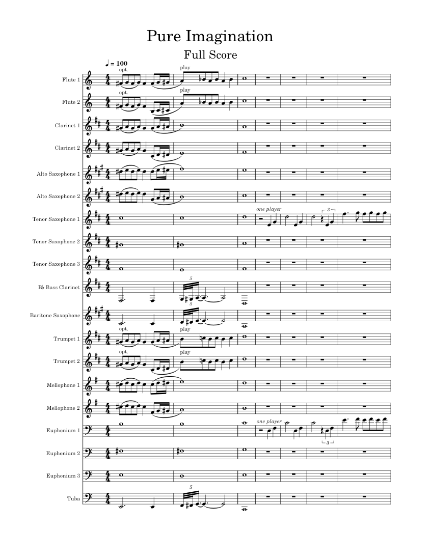 Pure Imagination Full Sheet Music for Euphonium, Tuba, Mellophone ...