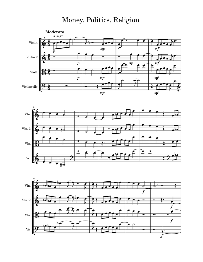 Money, Politics, Religion Sheet music for Violin, Viola, Cello (String ...