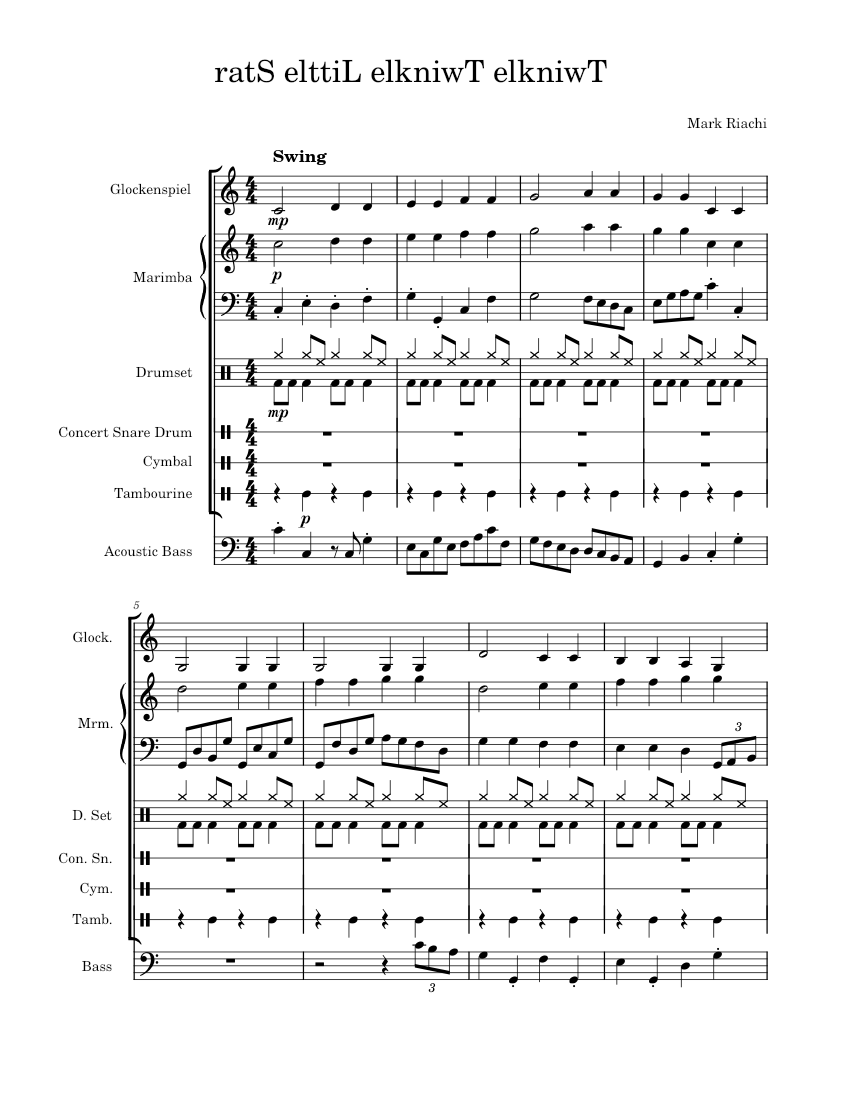 ratS elttiL elkniwT elkniwT Sheet Music for Tambourine, Glockenspiel ...