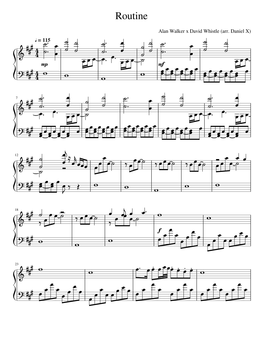 Routine (Alan Walker x David Whistle) Sheet Music for Piano (Solo ...