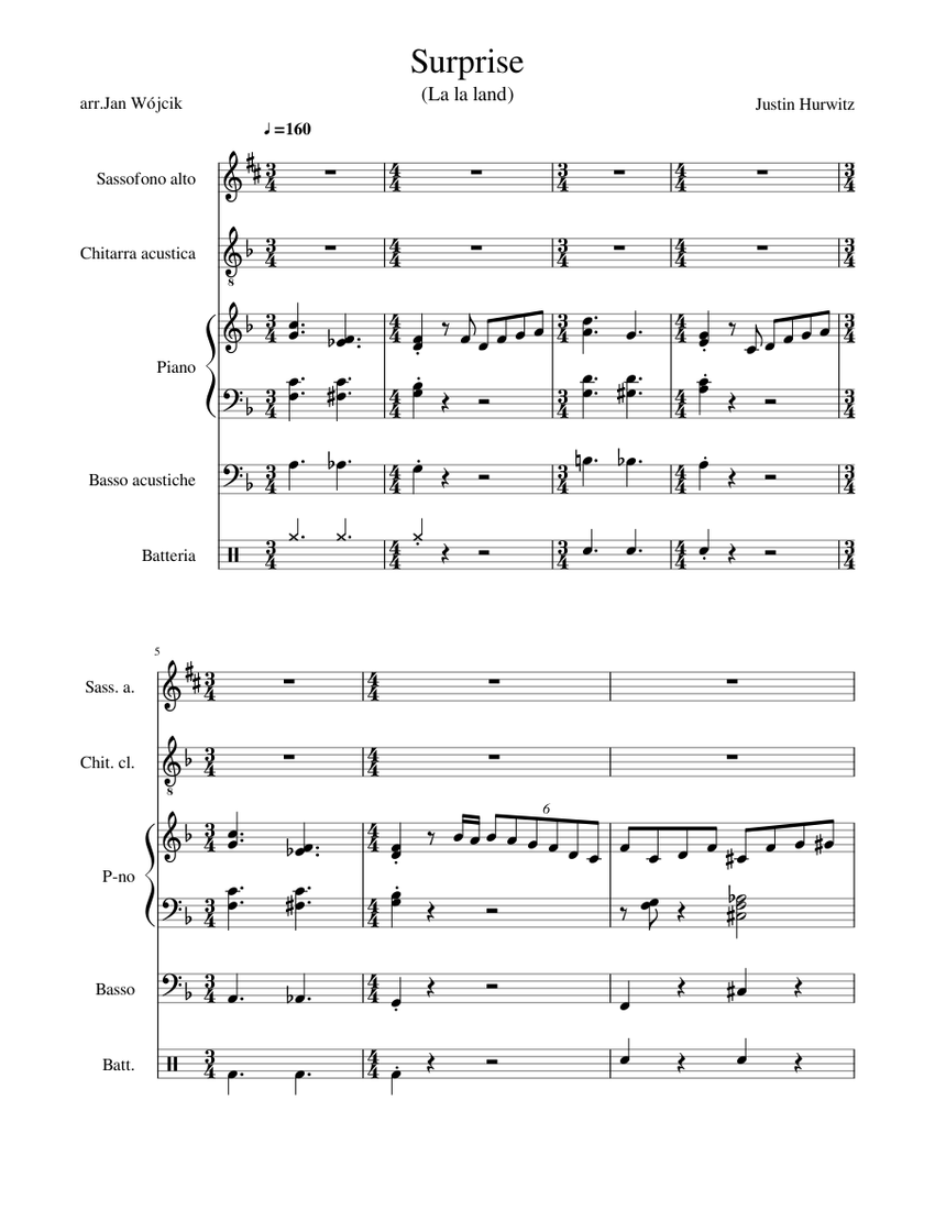 Surprise Sheet music for Piano, Saxophone alto, Guitar, Bass guitar ...