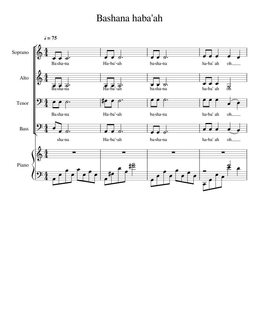 Bashana haba ah Alto Sheet music for Piano (Mixed Quintet) | Musescore.com