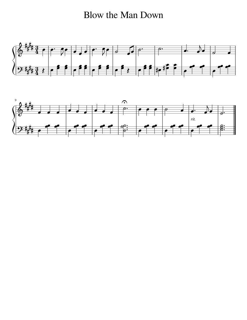Blow the Man Down Sheet music for Piano (Solo) Easy | Musescore.com