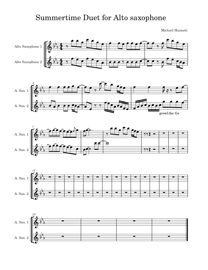Summertime Duet for Alto saxophone Sheet music for Saxophone alto ...