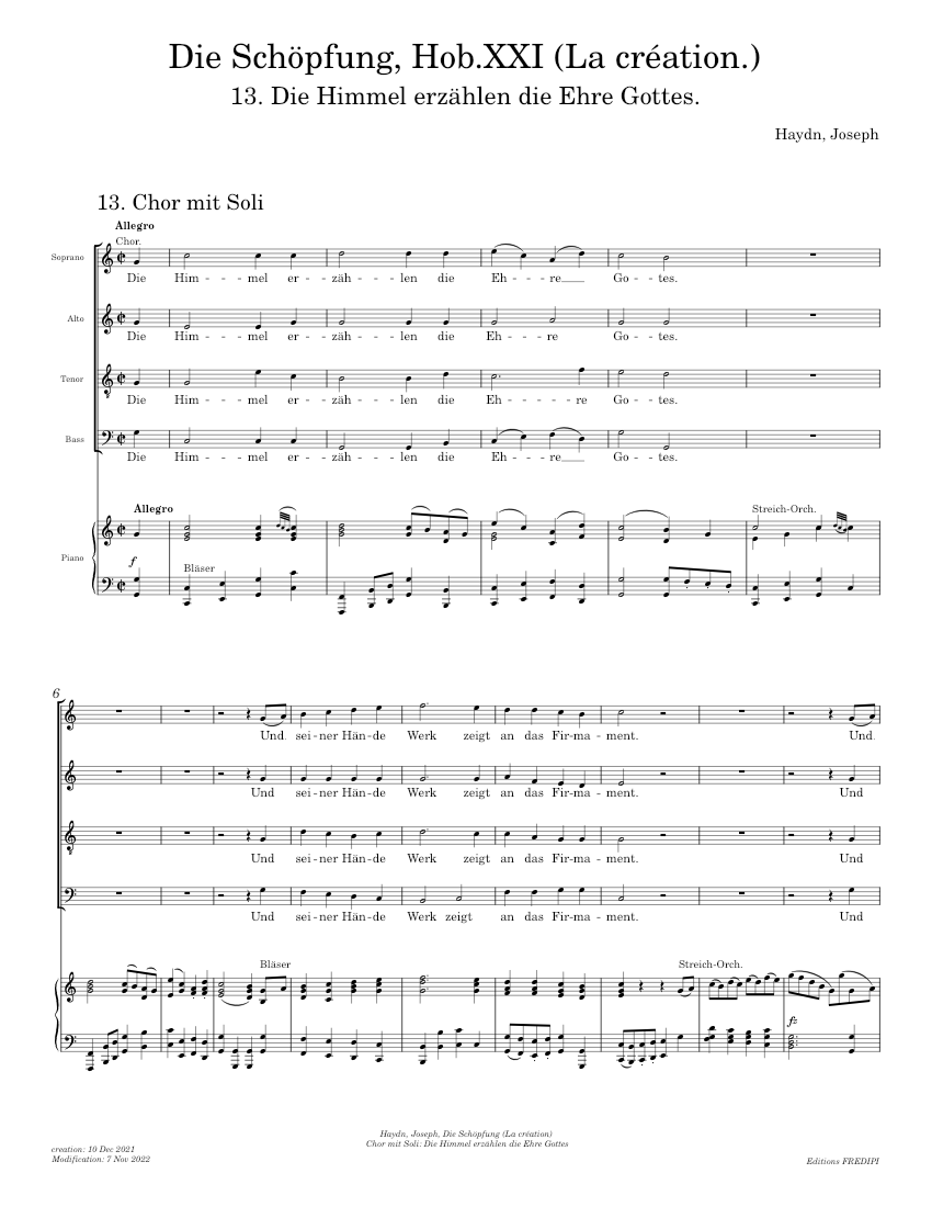 Die Schöpfung (The Creation), 13. Chor mit Soli – Joseph Haydn Sheet ...