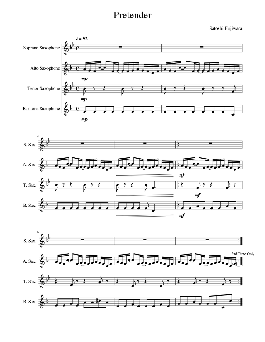 Pretender/Official髭男dism Sheet Music for Saxophone alto, Saxophone tenor, Saxophone baritone ...