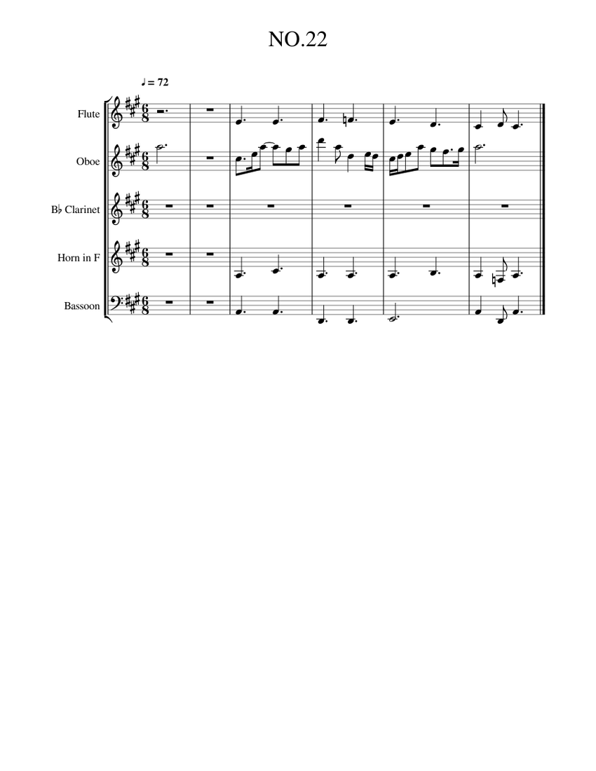 NO.22 Sheet music for Flute, Oboe, Clarinet in b-flat, Bassoon & more ...