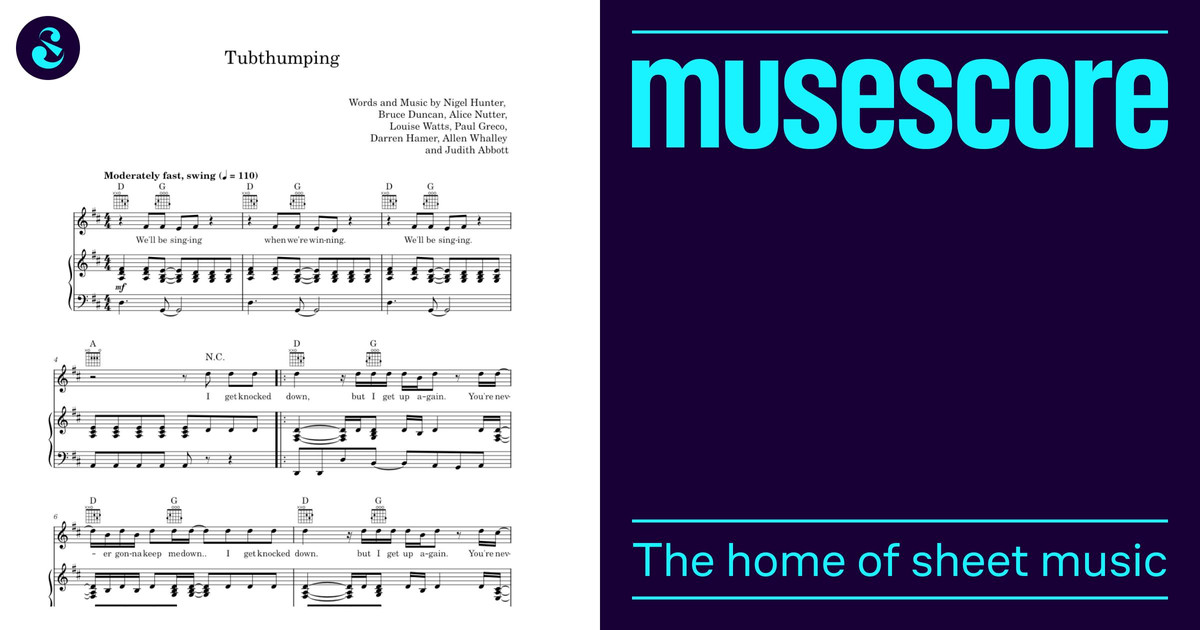 TUBTHUMPING - NIGEL HUNTER Sheet Music for Piano, Synthesizer (Mixed ...