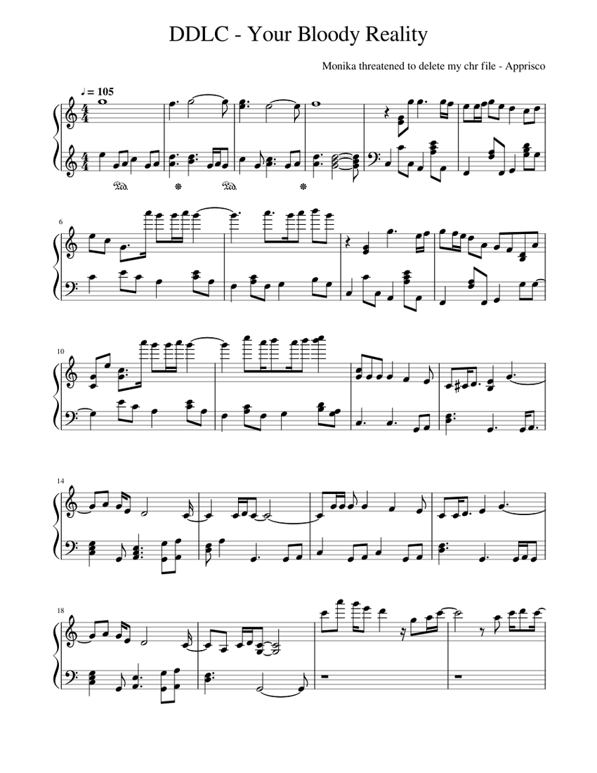Your Reality - Monika - DDLC Sheet Music for Piano (Solo) | MuseScore.com