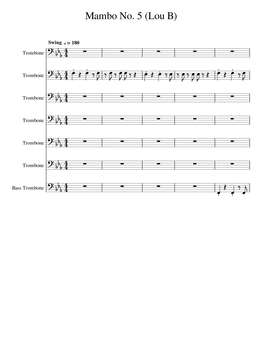 Mambo No.5 (Lou Bega) Sheet Music for Trombone, Trombone bass (Brass ...